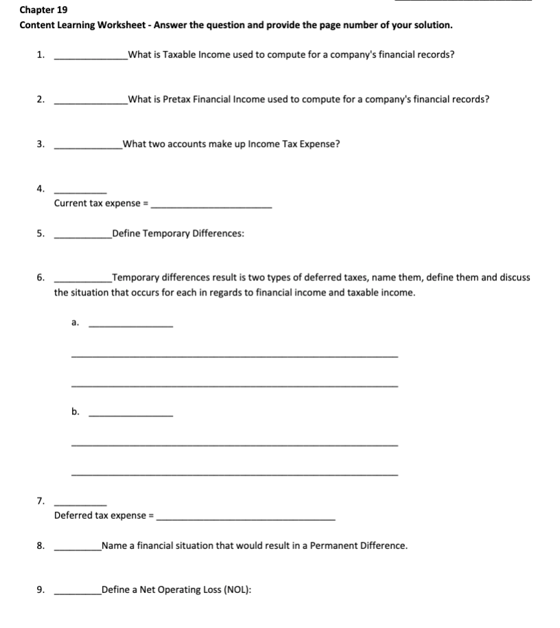 Solved Chapter 19 Content Learning Worksheet - Answer the | Chegg.com