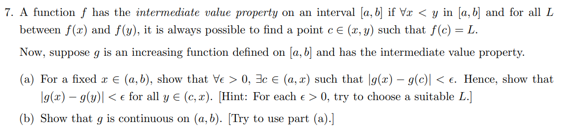Solved 7. A function f has the intermediate value property | Chegg.com