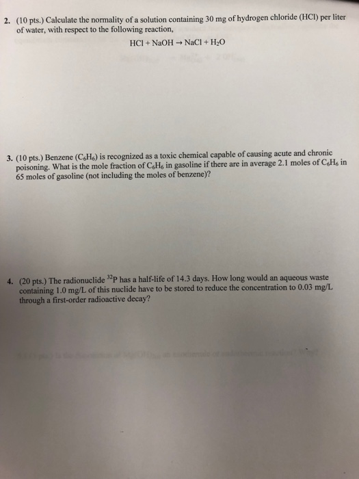 Solved (10 pts.) Calculate the normality of a solution | Chegg.com