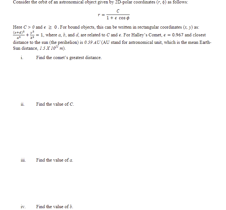 Solved 7= Consider the orbit of an astronomical object given | Chegg.com