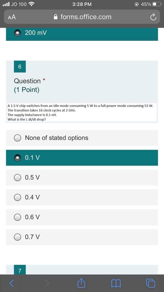 A 1.5 V chip switches from an idle mode consuming 5 W | Chegg.com
