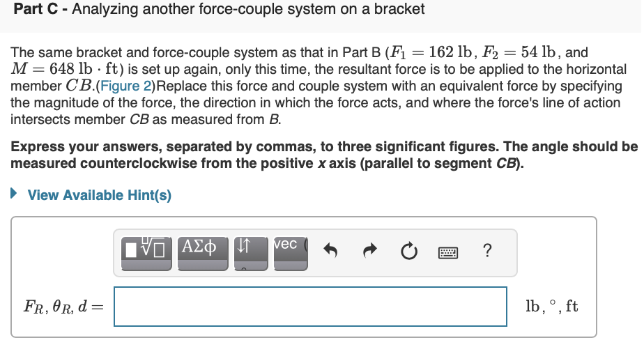 Solved Part C - Analyzing another force-couple system on a | Chegg.com