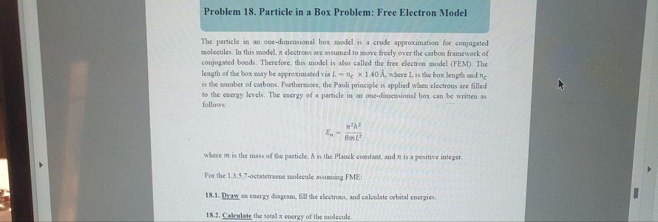 Solved Problem 18 Particle In A Box Problem Free Electron 5540