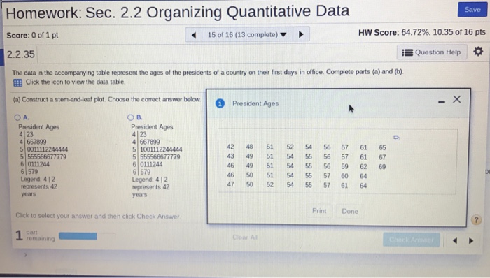 Solved Homework: Sec. 2.2 Organizing Quantitative Data | Chegg.com