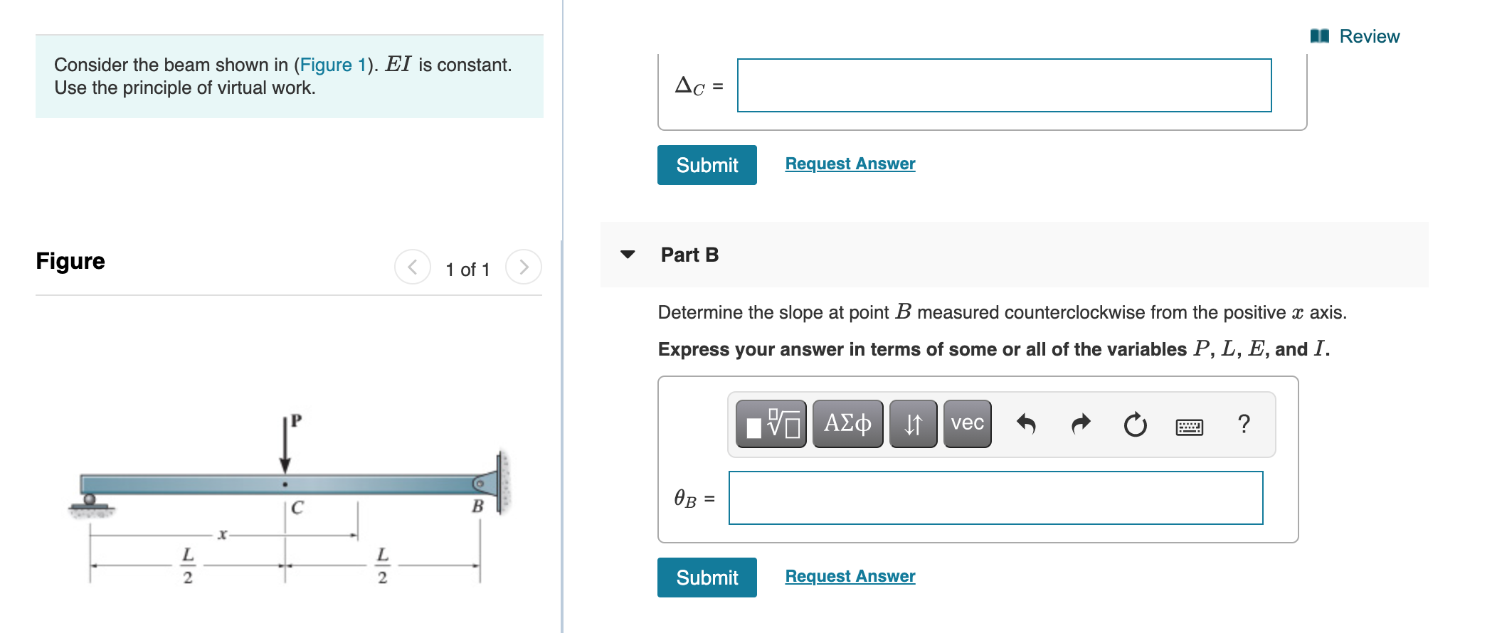 Solved | Review Consider the beam shown in (Figure 1). EI is | Chegg.com