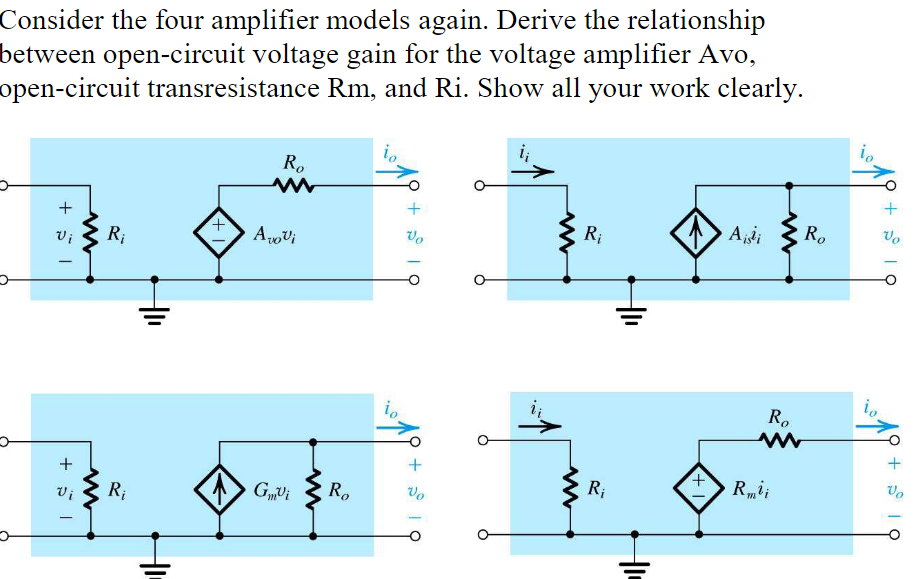 Solved Consider the four amplifier models again. Derive the | Chegg.com