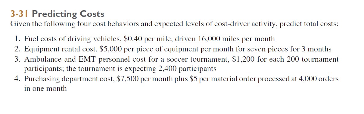 Solved 3-3 I Predicting Costs Given the following four cost | Chegg.com