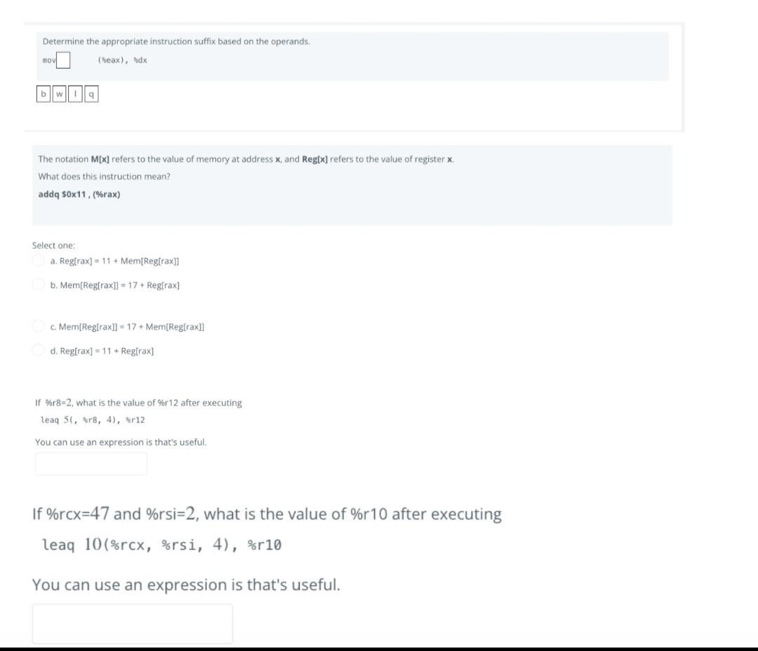 Solved Determine the appropriate instruction suffix based on | Chegg.com