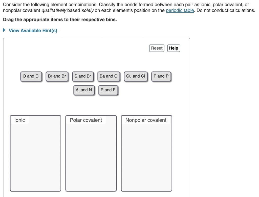 Solved Consider the following element combinations. Classify | Chegg.com