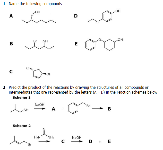 Solved 1 Name the following compounds A D B E C 2 Predict | Chegg.com