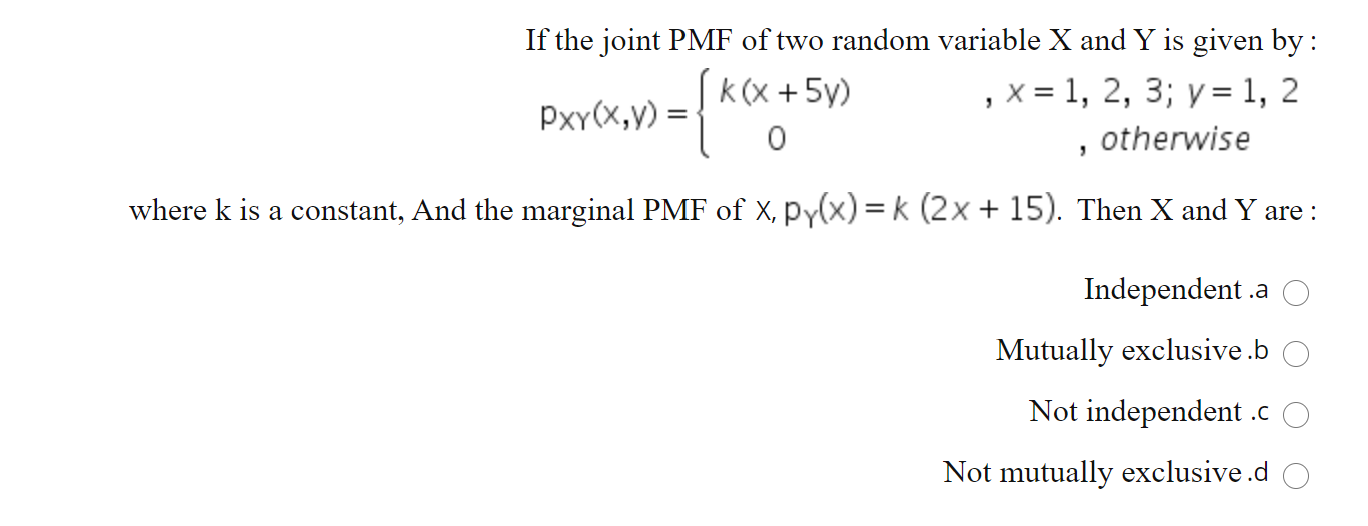 Solved If the joint PMF of two random variable X and Y is | Chegg.com