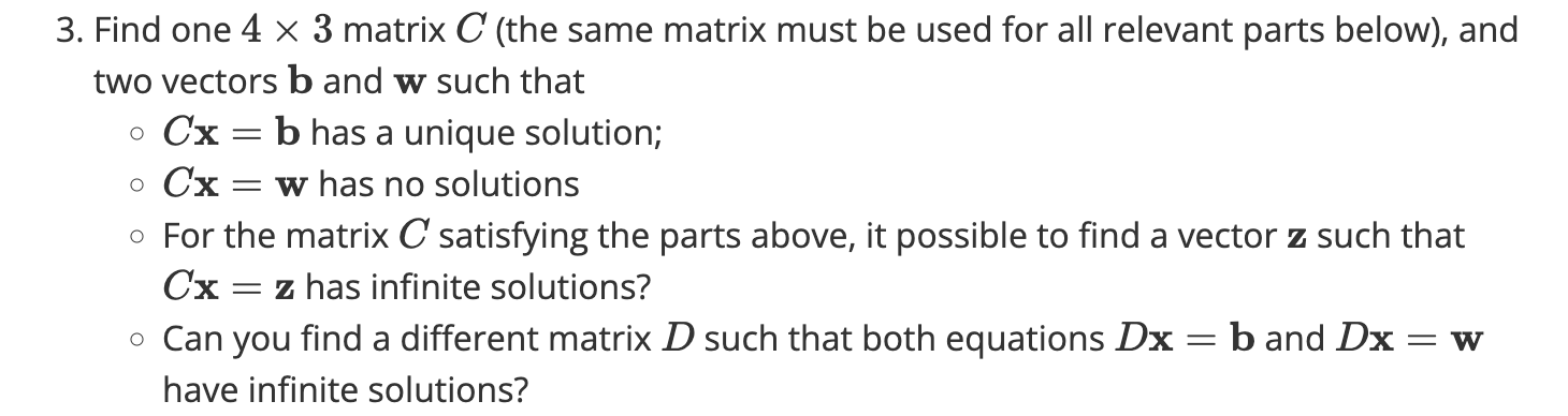 Solved Find one 4×3 matrix C (the same matrix must be used | Chegg.com