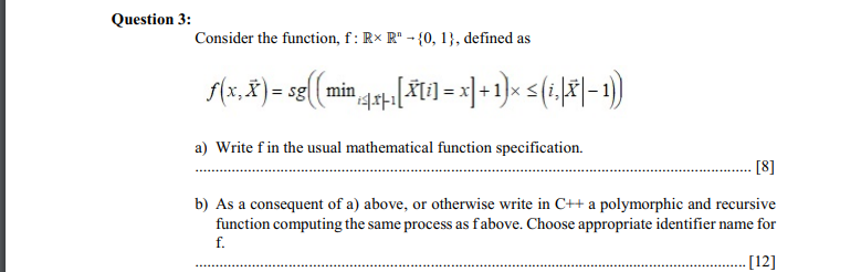 Solved tion 3: Consider the function, f:R×Rn→{0,1}, defined | Chegg.com