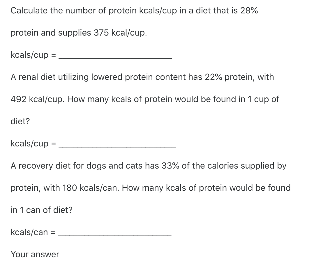 Solved Calculate the number of protein kcals/cup in a diet | Chegg.com