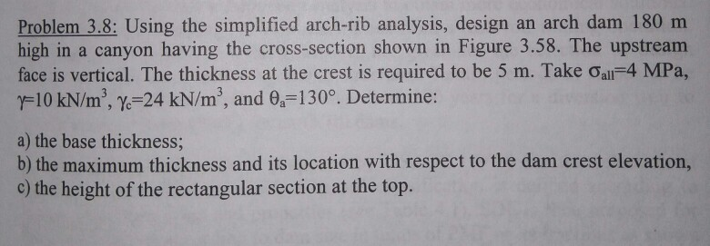 Problem 3.8: Using the simplified arch-rib analysis, | Chegg.com