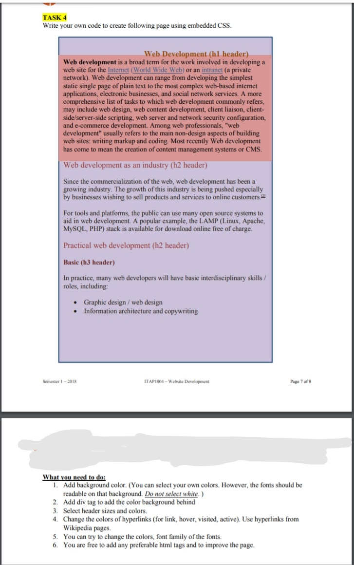 Solved TASK 4 Write your own code to create following page | Chegg.com