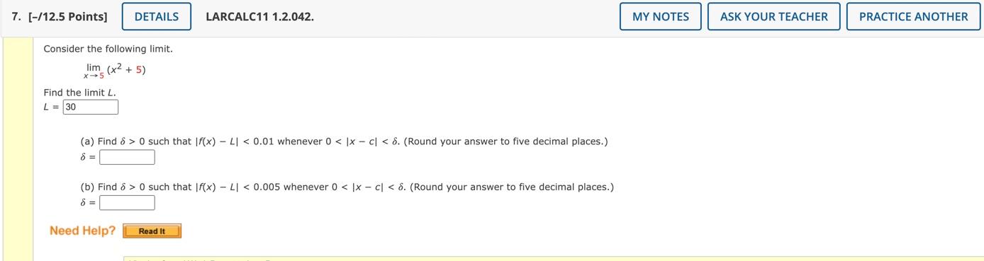 Solved Consider the following limit. limx→5(x2+5) Find the | Chegg.com