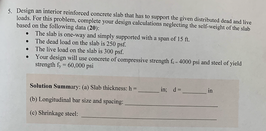 Solved Design an interior reinforced concrete slab that has | Chegg.com