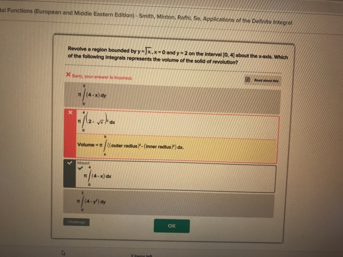 Solved Revolve a region bounded by y- the outer radius and | Chegg.com