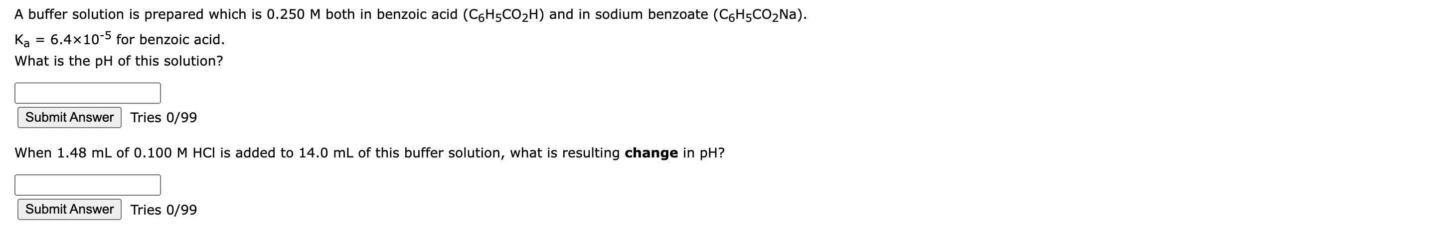 Solved A buffer solution is prepared which is 0.250M both in | Chegg.com