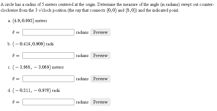 Solved a A circle has a radius of 5 meters centered at the | Chegg.com
