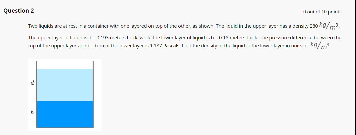 Solved Question 2 0 out of 10 points Two liquids are at rest | Chegg.com