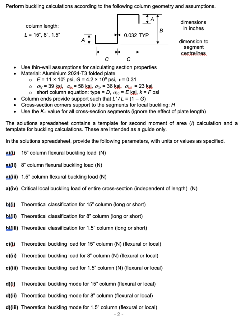 Perform buckling calculations according to the | Chegg.com