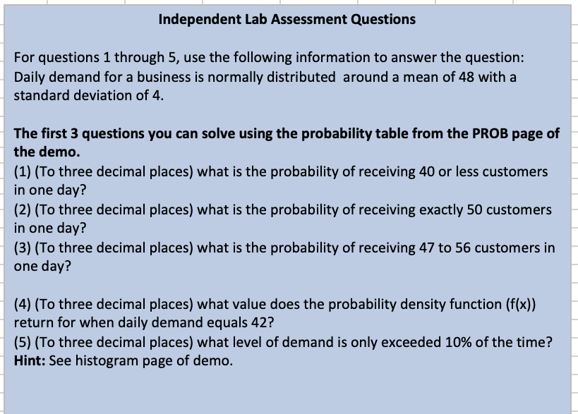 Solved Independent Lab Assessment Questions For questions 1 | Chegg.com