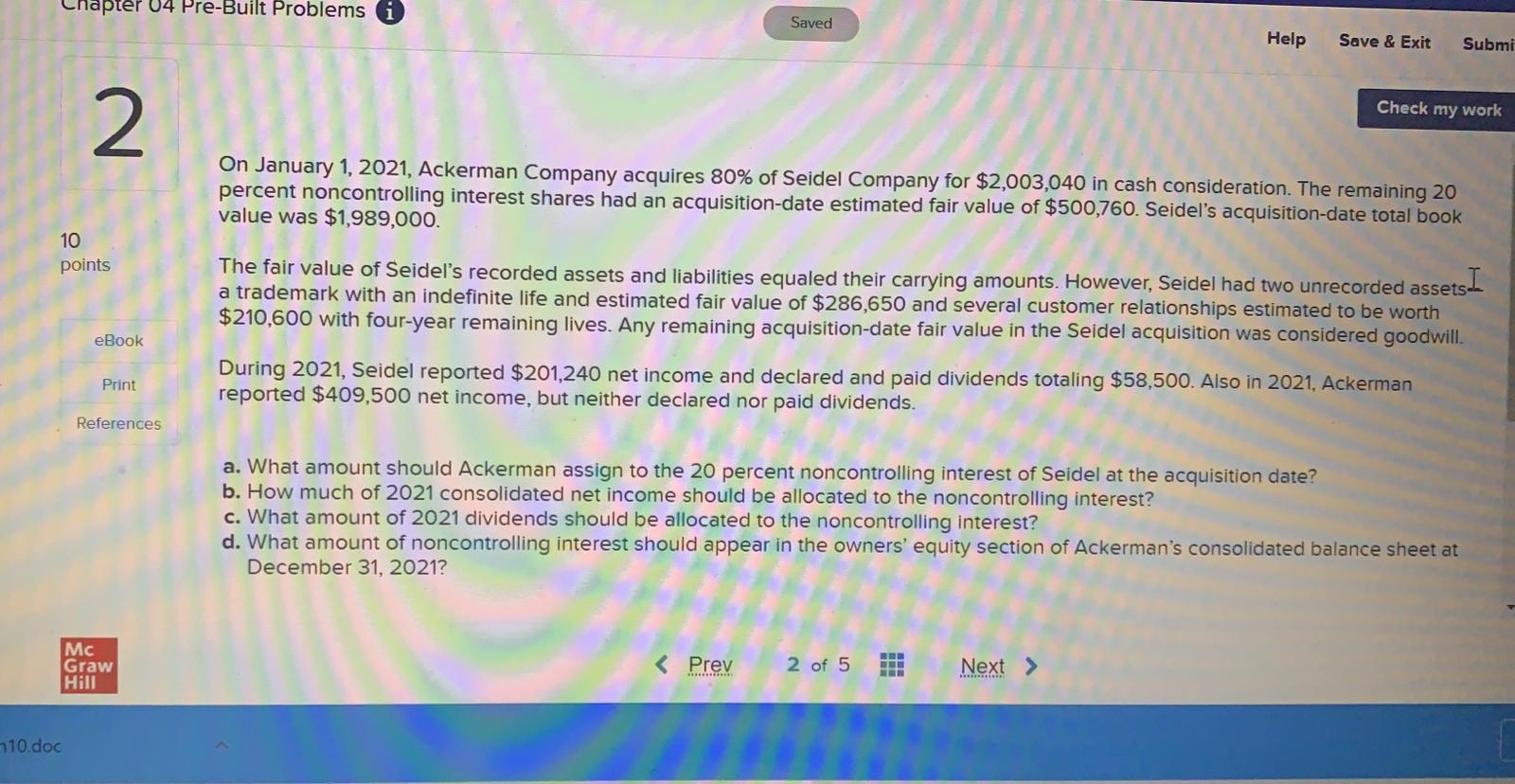 Solved Chapter 04 Pre-Built Problems Saved Help Save & Exit | Chegg.com