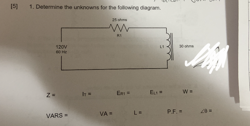 Solved 1. Determine the unknowns for the following diagram. | Chegg.com