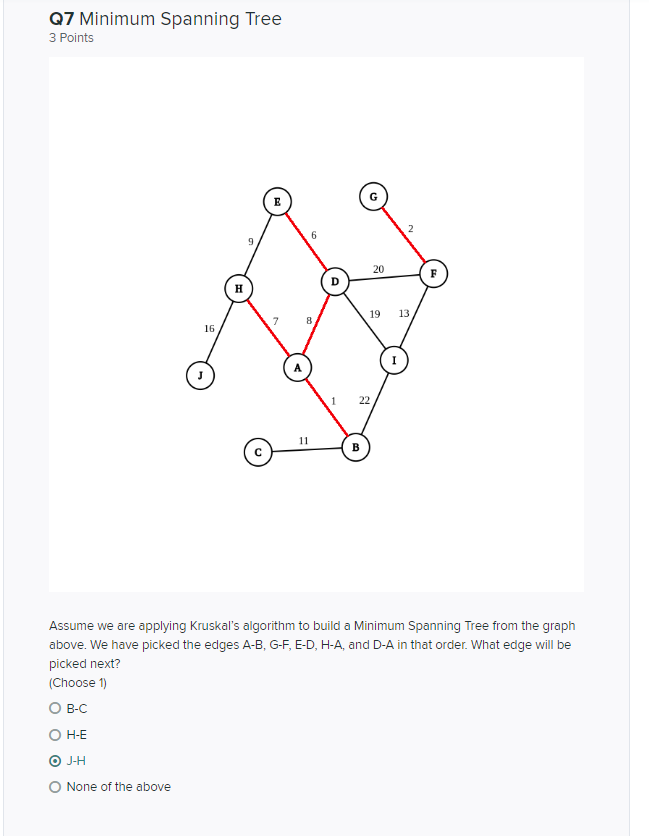 Solved Q7 Minimum Spanning Tree 3 Points E 6 9 20 F H 19 13 | Chegg.com