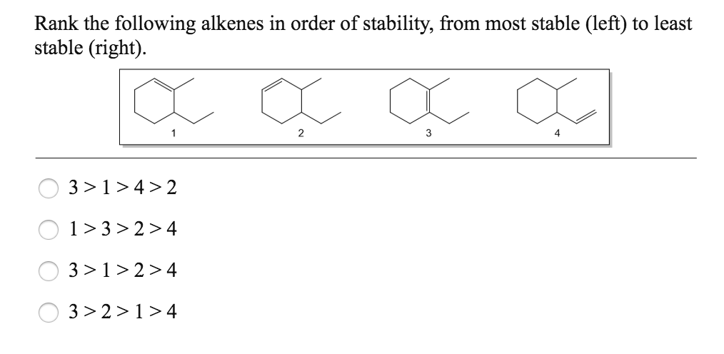 Solved Rank the following alkenes in order of stability, | Chegg.com