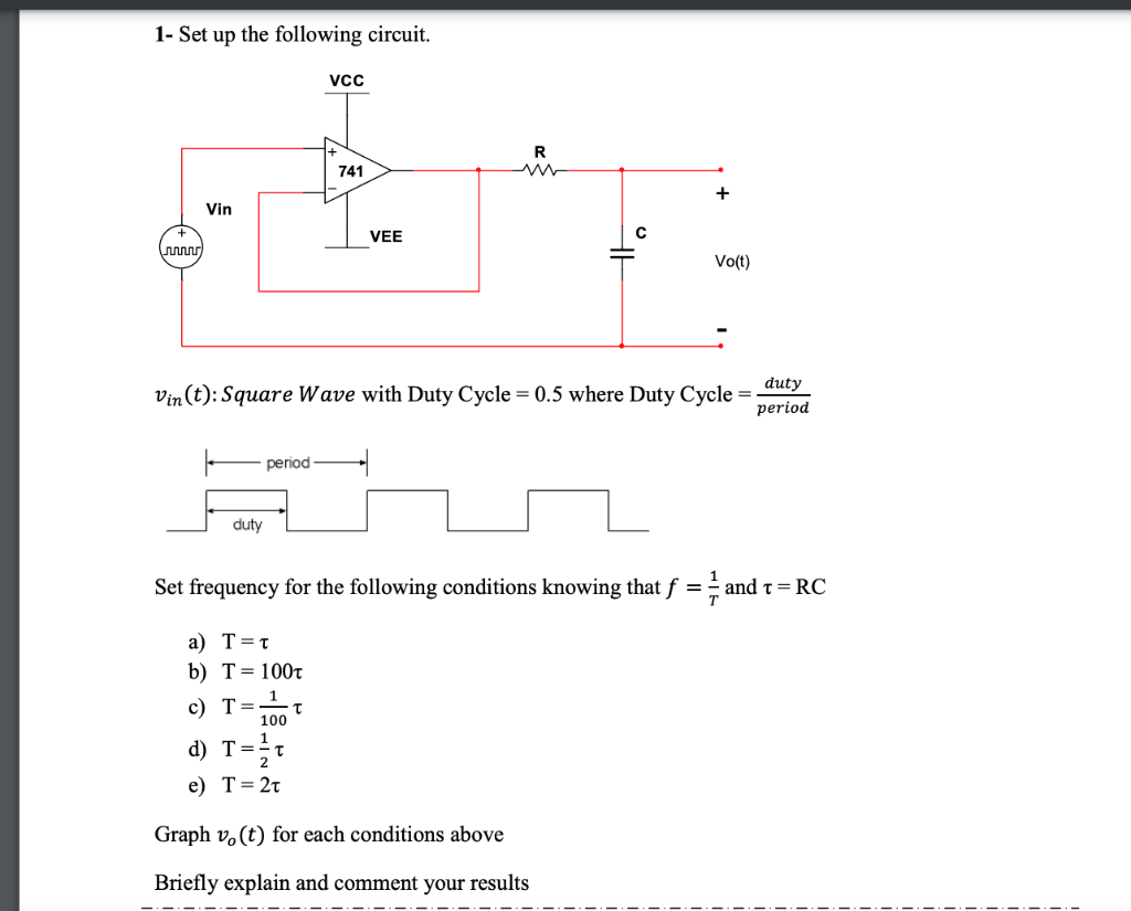 Solved 1- Set up the following circuit. VCC R + 1 741 + Vin | Chegg.com