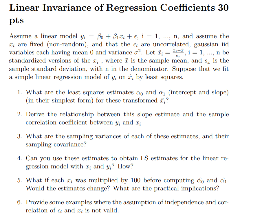 Solved Pts Assume A Linear Model Yi β0 β1xi ϵ I 1 … N And