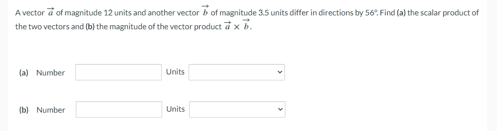 Solved A vector a of magnitude 12 units and another vector b | Chegg.com