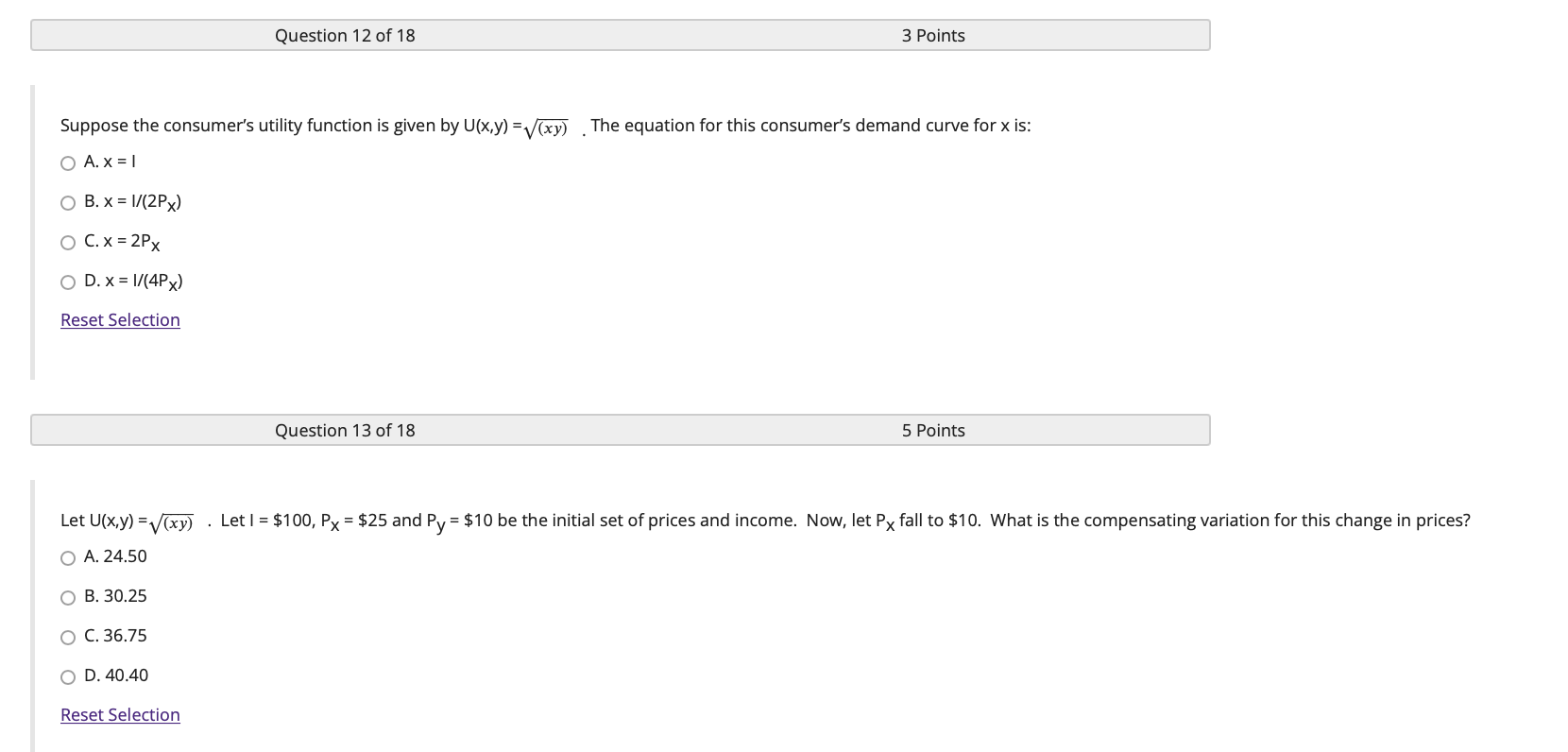 Solved Question 12 of 18 3 Points Suppose the consumer's | Chegg.com