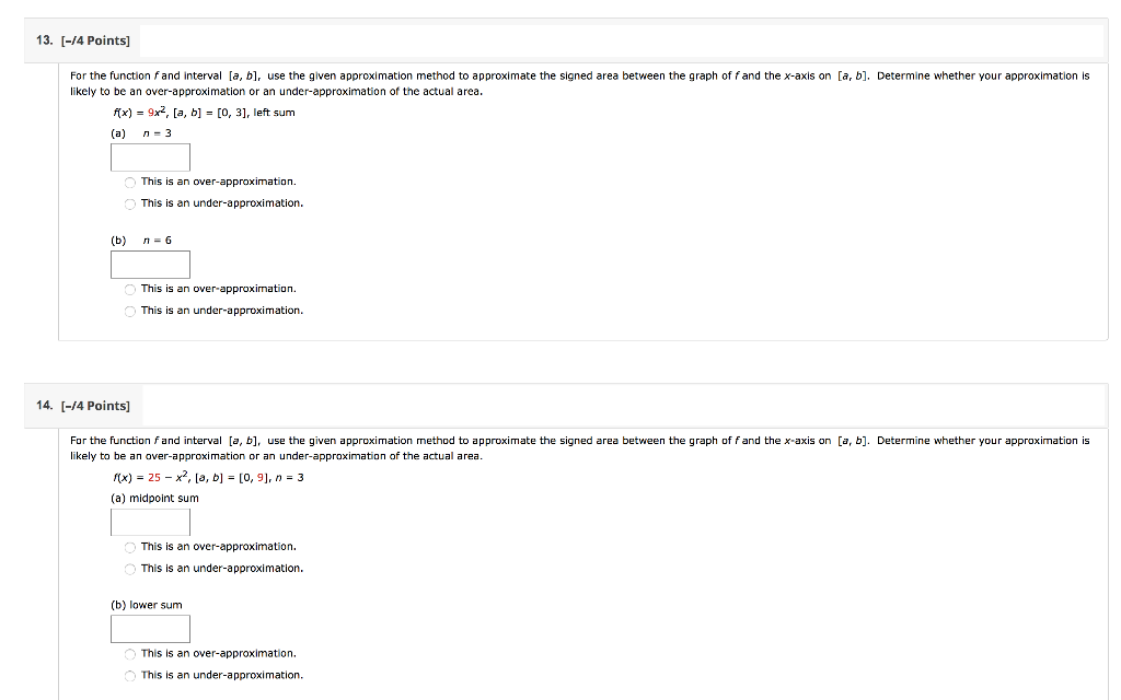 Solved 13. (-/4 Points] For the function fand interval [a, | Chegg.com