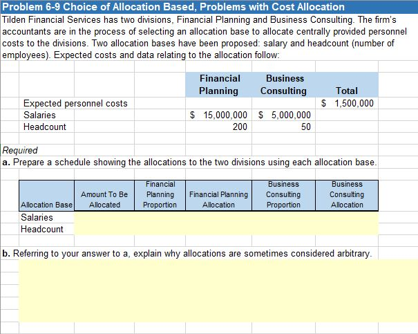 Solved Problem 6-9 Choice of Allocation Based. Problems with | Chegg.com