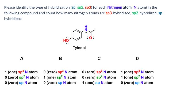 Solved Please identify the type of hybridization (sp, sp2, | Chegg.com
