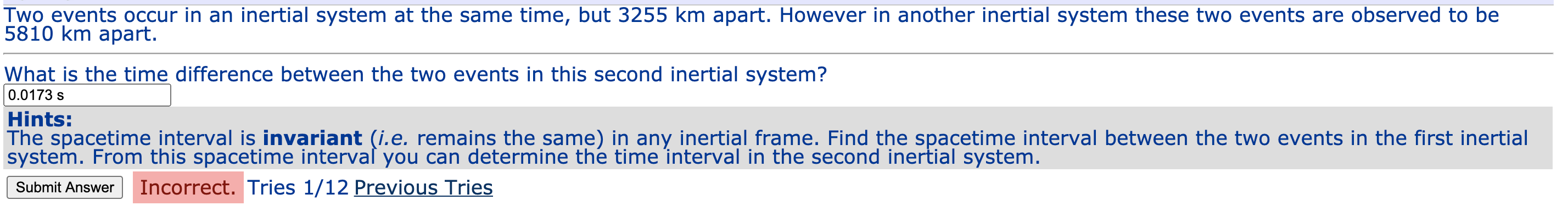 Solved Two events occur in an inertial system at the same | Chegg.com
