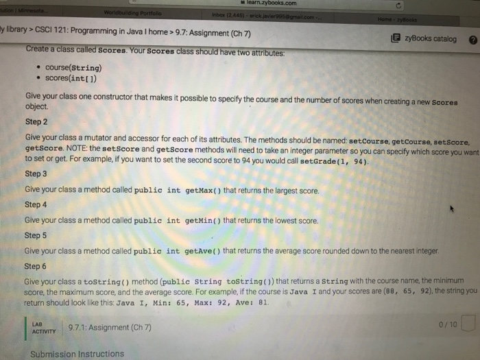 Solved My library> CSCI 121: Programming in Java I home > | Chegg.com