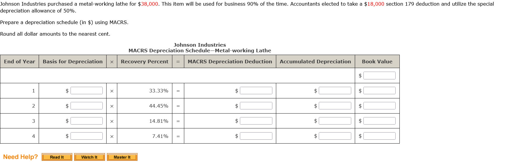 Solved depreciation allowance of 50%. Prepare a depreciation | Chegg.com