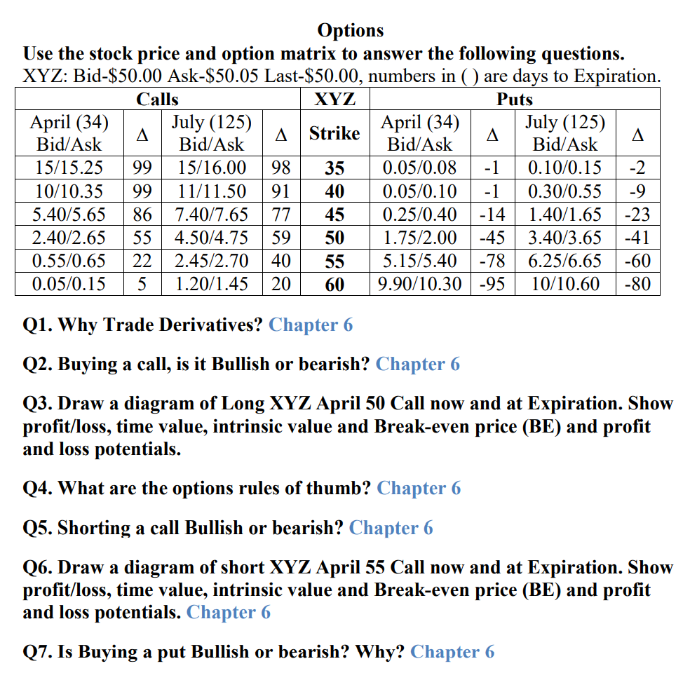 Options Use the stock price and option matrix to | Chegg.com