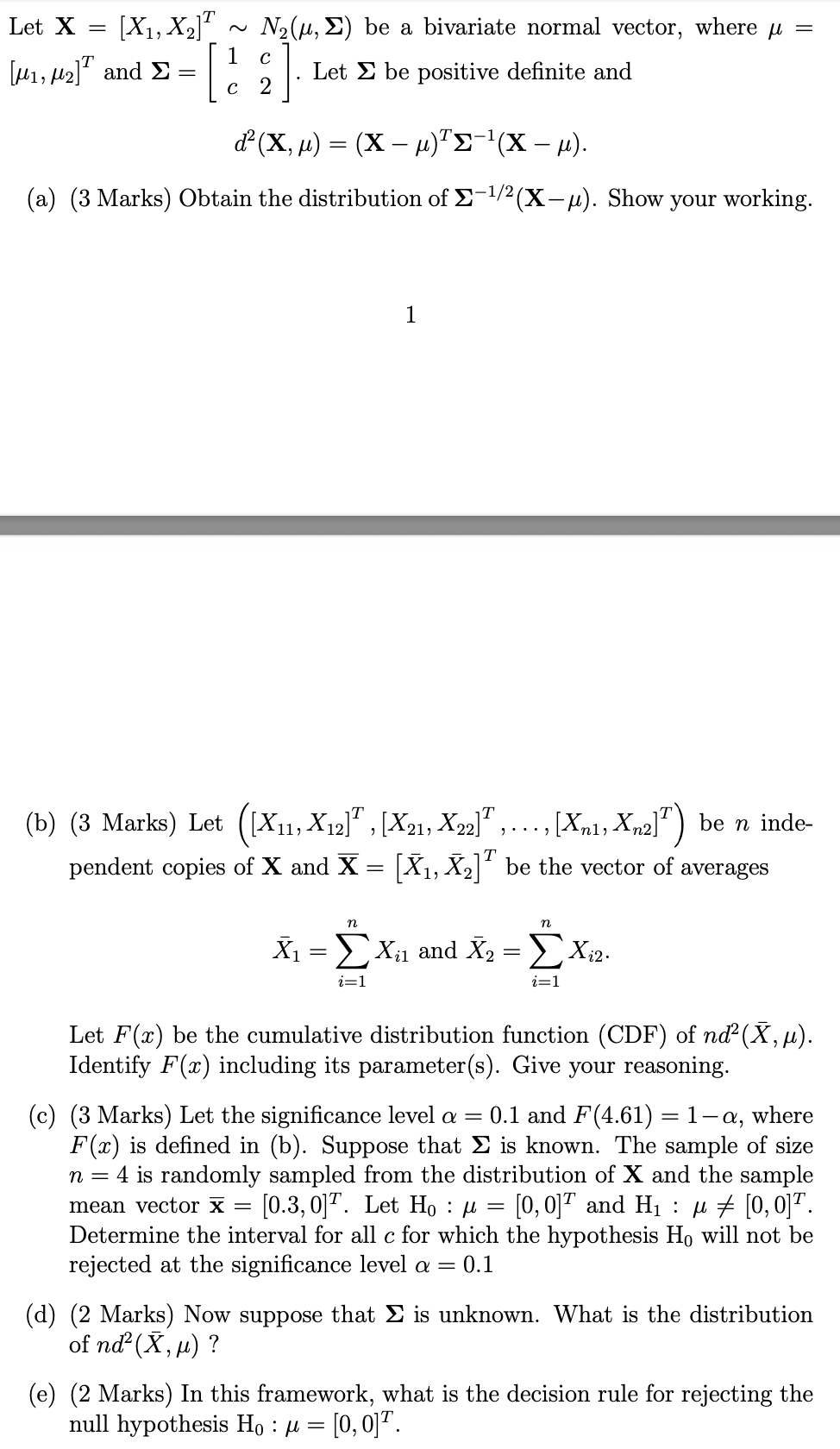 Solved X1 bar and X2 bar should be 1/n Sum Xi1, and 1/n Sum | Chegg.com