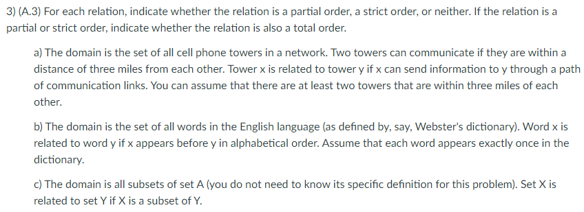 Solved 3) (A.3) For each relation, indicate whether the | Chegg.com