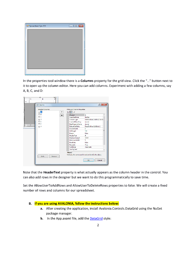 First Steps for your Spreadsheet Application Cpt S | Chegg.com