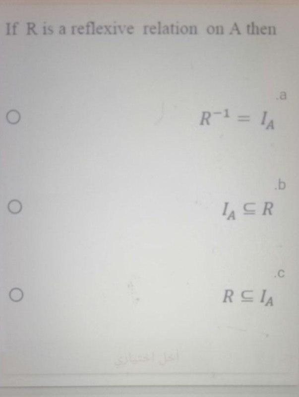Solved If Ris a reflexive relation on A then а O R-1= 1 b | Chegg.com