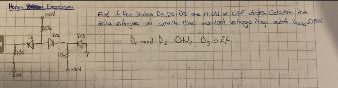 Solved Find if the diodes D2,D2,D3 are in ON or OFF state. | Chegg.com