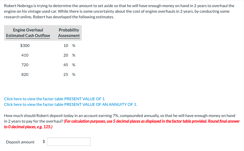 Solved Robert Nobrega is trying to determine the amount to | Chegg.com
