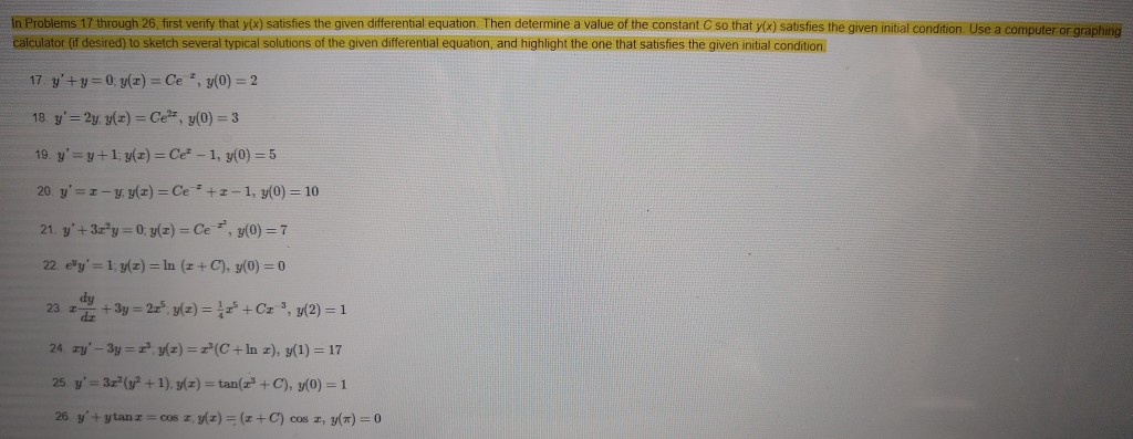 Solved In Problems 17 through 26. first verify that y(x) | Chegg.com Solved In Problems 17 through 26. first verify that y(x) | Chegg.com